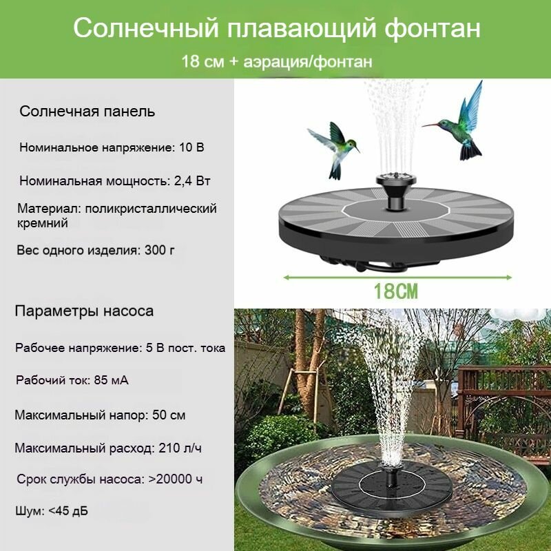 Солнечный фонтан для сада с LED-подсветкой
