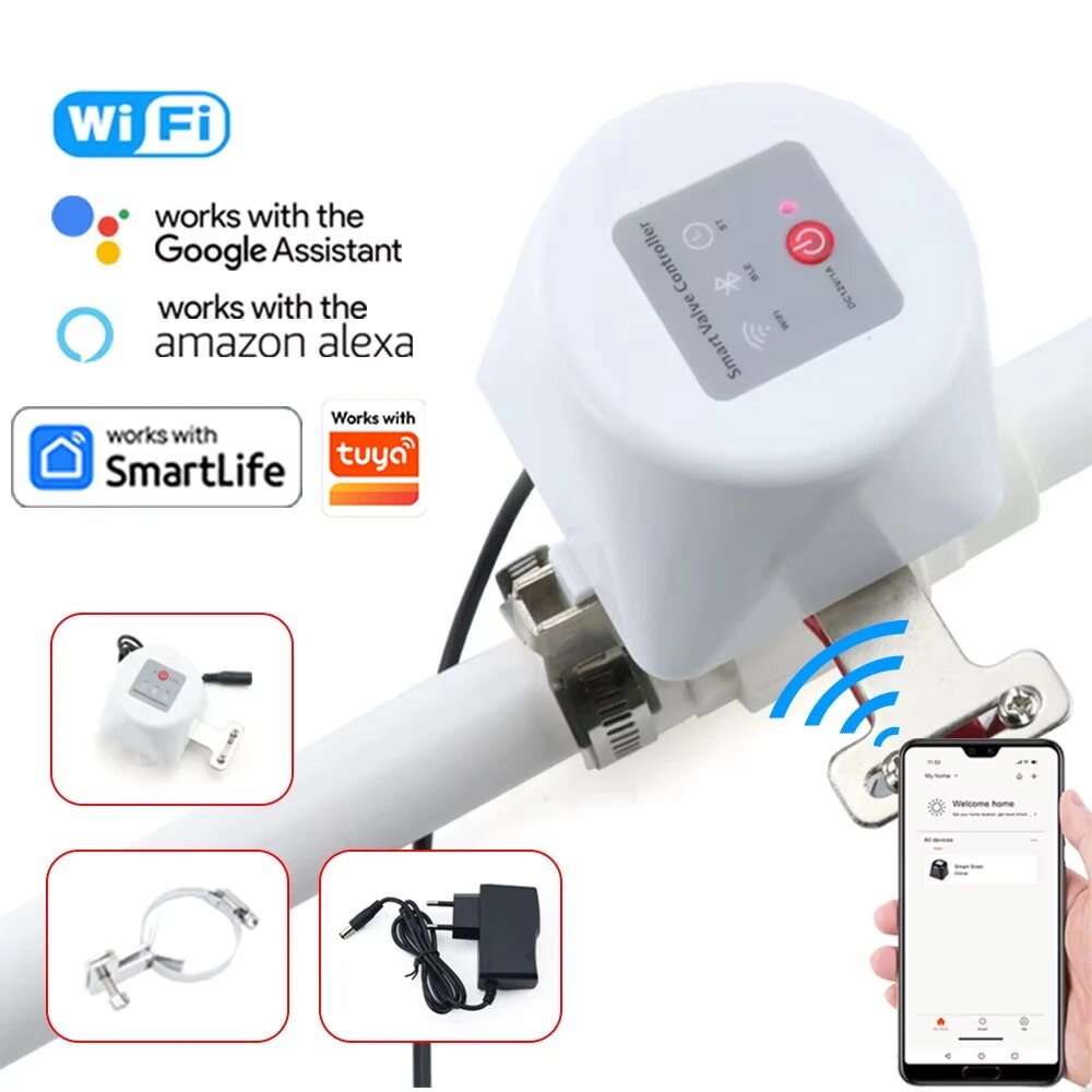 HOENYZY Умный Wi-Fi Клапан для воды и газа с таймером White