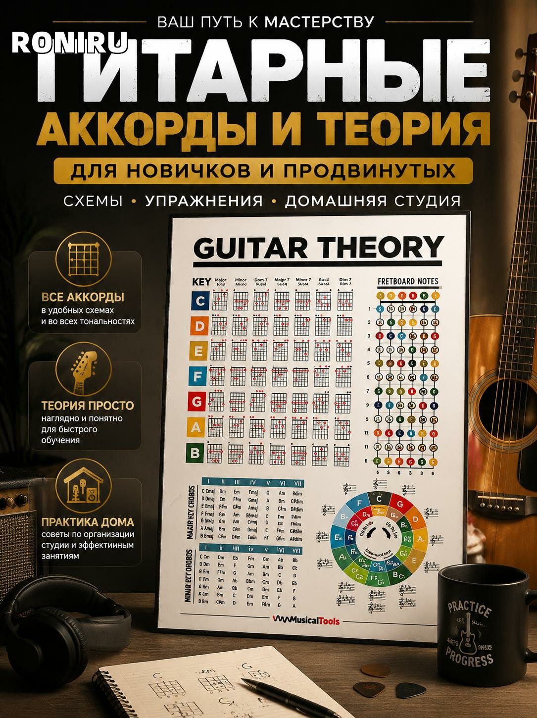 Гитарные аккорды и упражнения для начинающих и продвинутых — теория, схемы, оформление домашней студии для практики