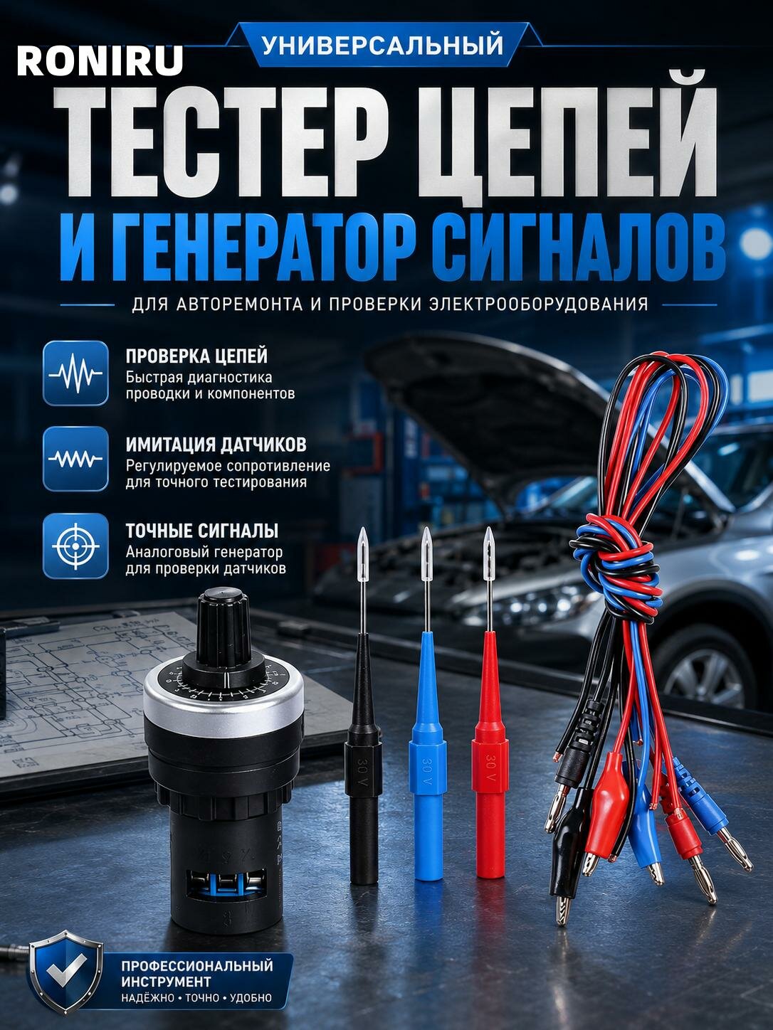 Тестер цепей и аналоговый генератор сигналов датчиков, регулируемый имитатор сопротивления для ремонта автомобилей и проверки электрооборудования