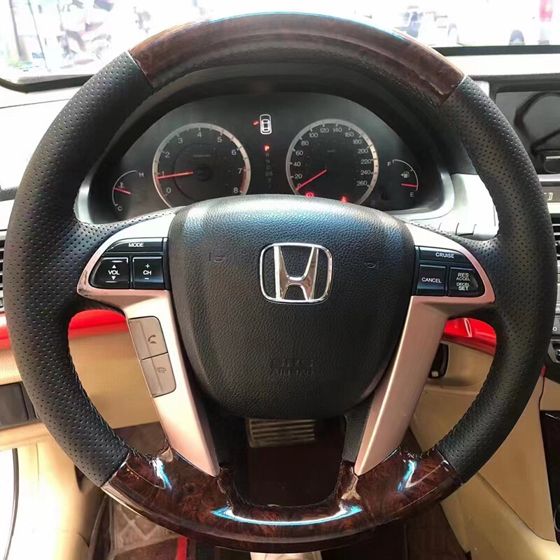 Подушка рулевого колеса из натуральной кожи для Honda Accord 2008-2013 с деревянной вставкой и черной перфорированной