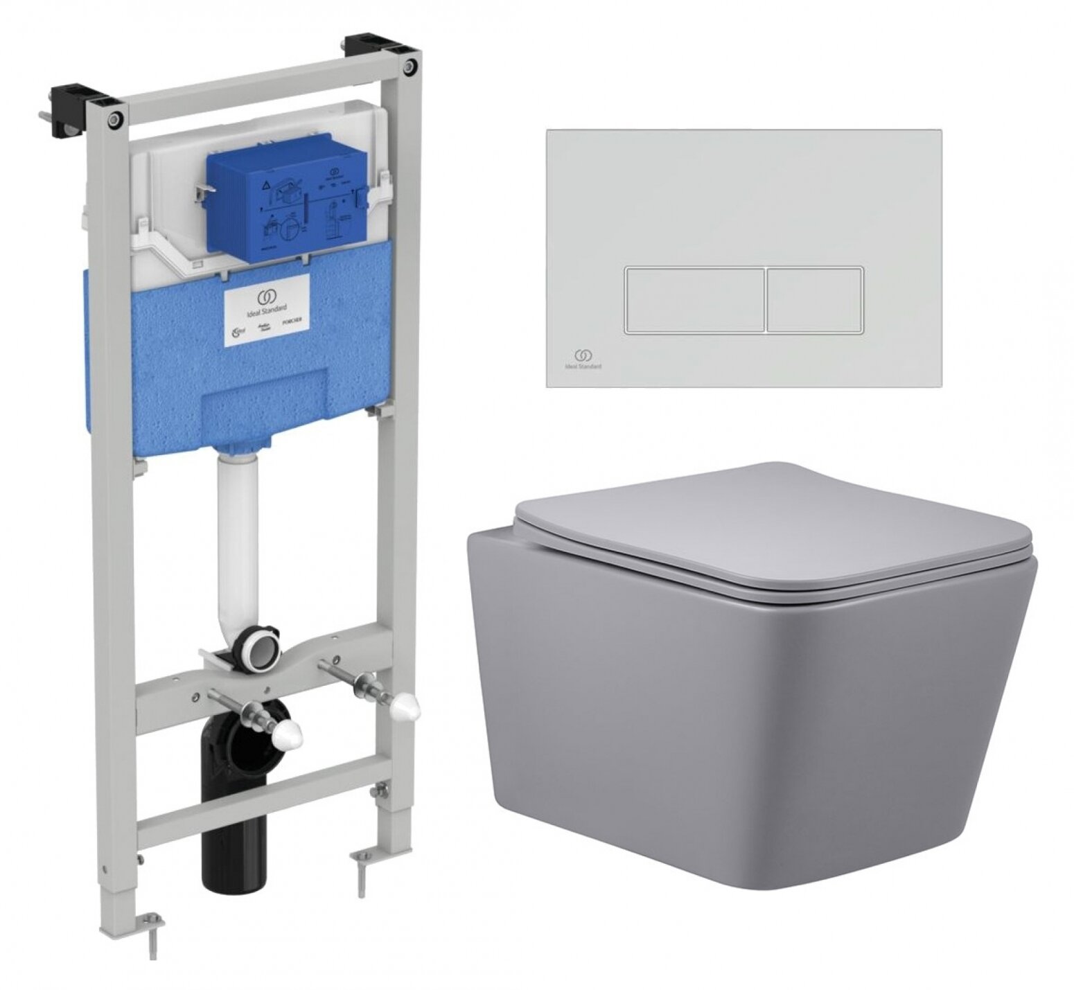 Комплект 3 в 1 инсталляция Ideal Standard + Унитаз подвесной Vincea Q-Line VT1-12MG + кнопка хром