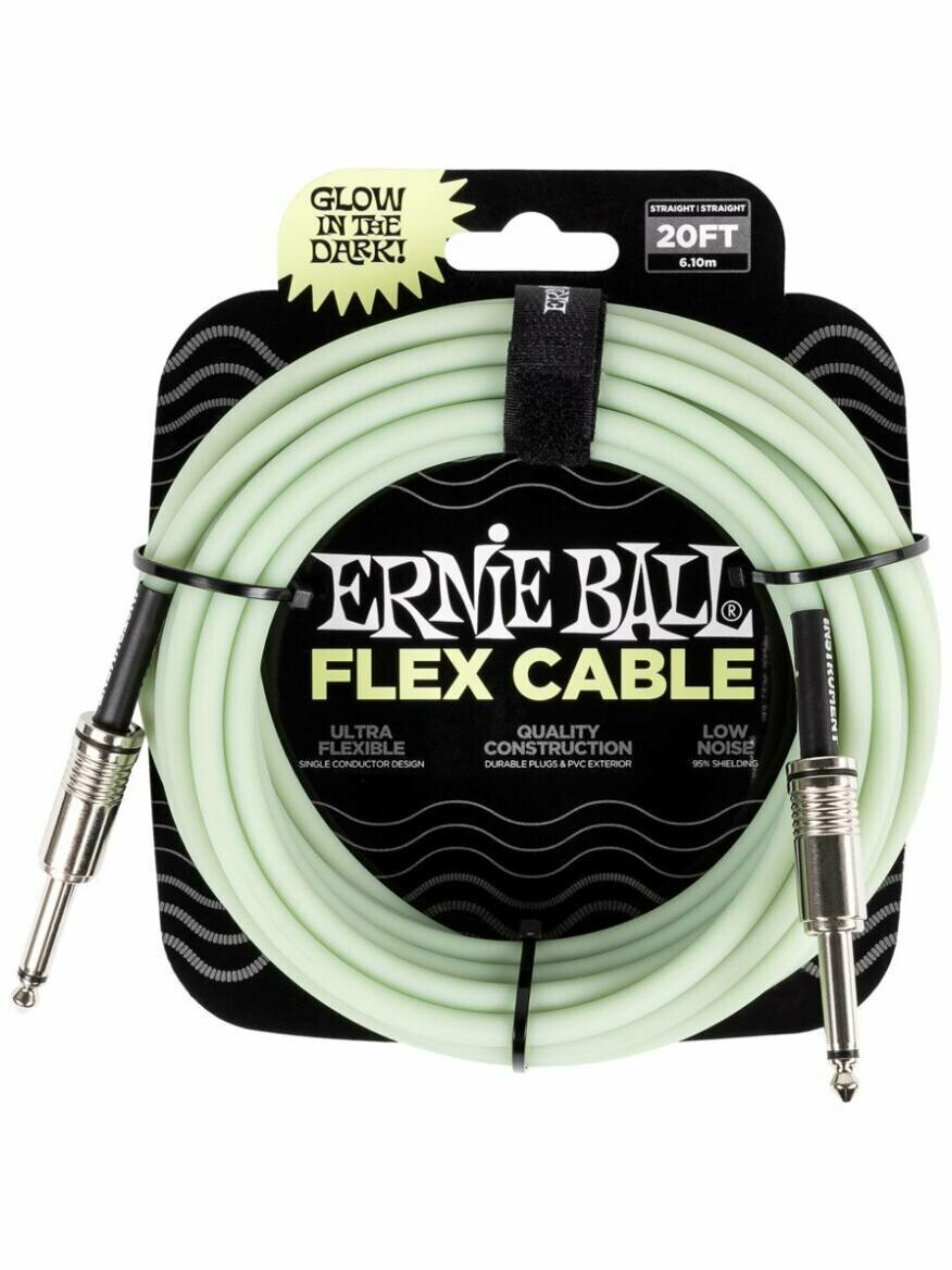 ERNIE BALL 6437 - кабель инструментальный Flex, прямой - прямой джеки, 6 метров, светится в темноте