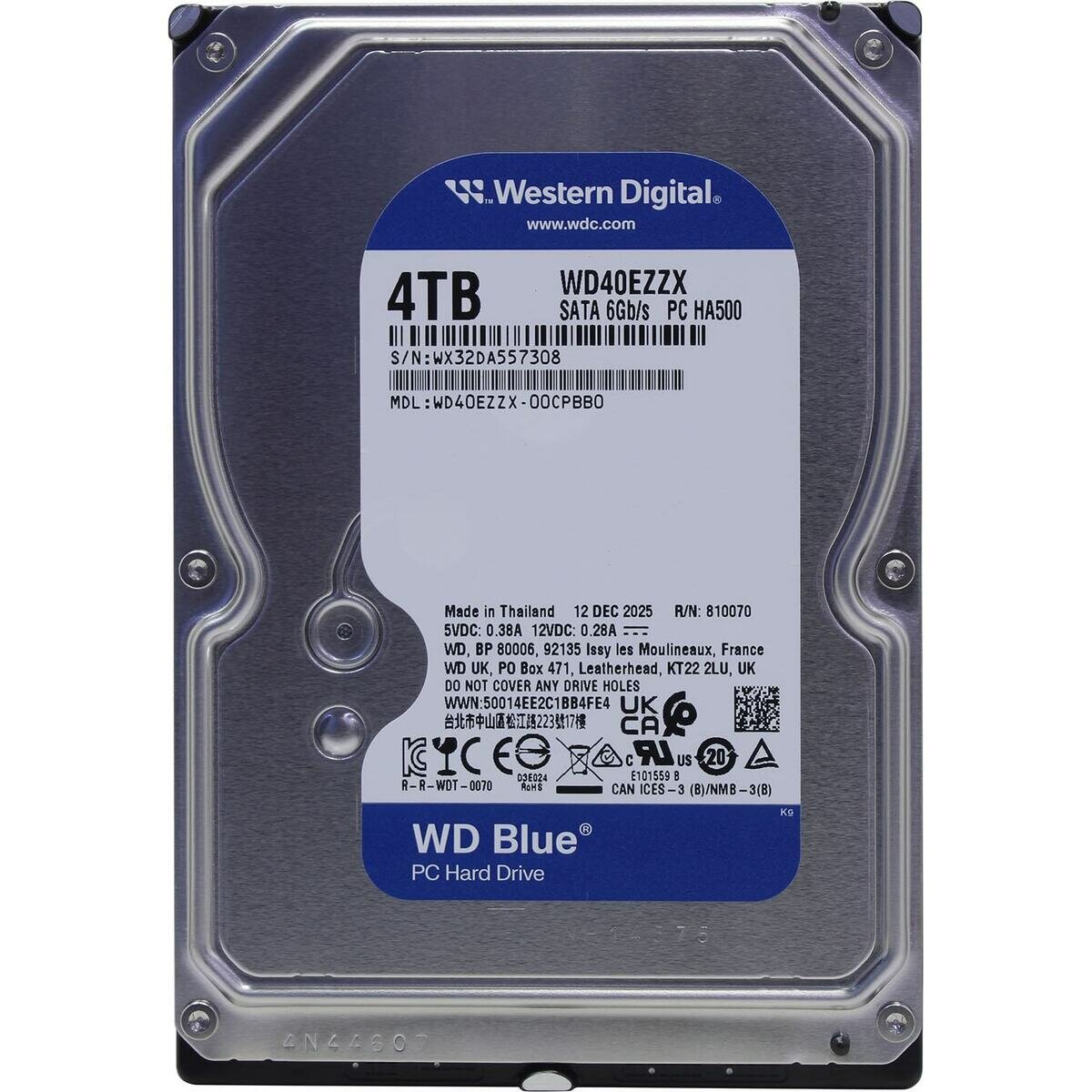 Blue WD40EZZX 4 Тб 5400/5900 об/мин, IntelliPoint, CoolSpin SATA 6Gb/s (SATA-III) 3.5" 128 Мб 4K