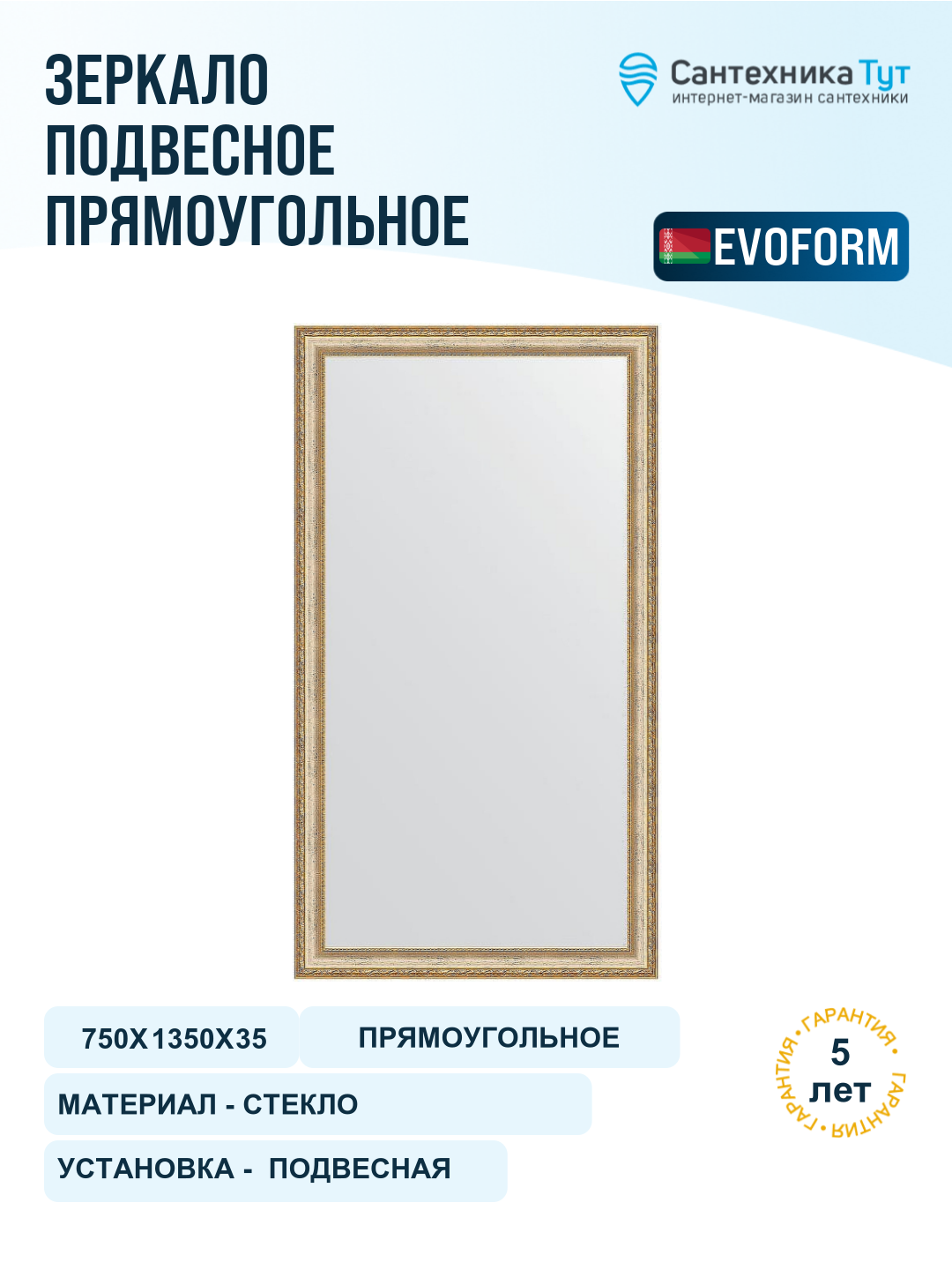 Зеркало Evoform Definite 135х75 BY 3301 в багетной раме - Версаль кракелюр 64 мм