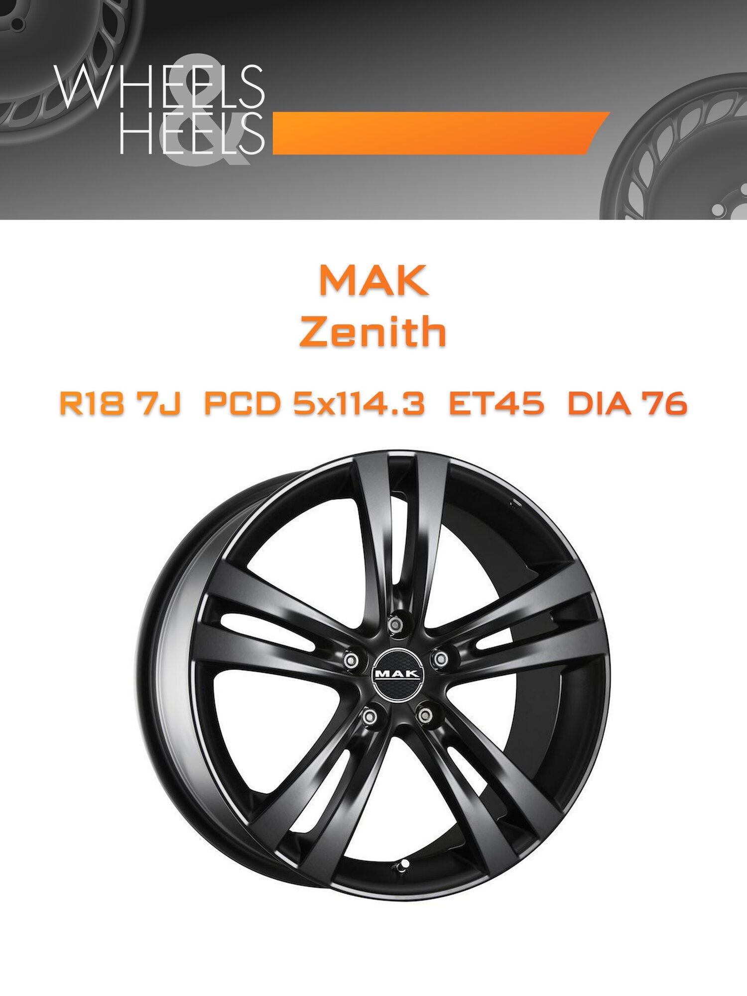 Диск автомобильный литой MAK Zenith 18x7 5x114.3 et45 dia76 Чёрный матовый