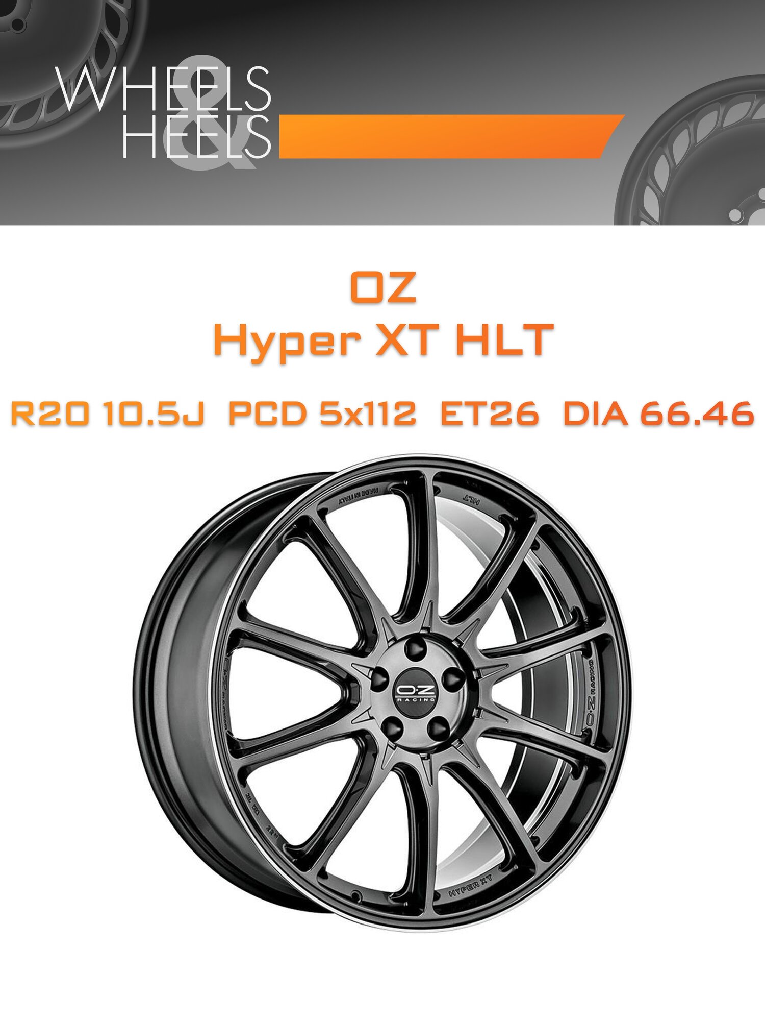 Диск автомобильный литой OZ Hyper XT HLT 20x10.5 5x112 et26 dia66.46 Серый тёмный с полированной лицевой частью