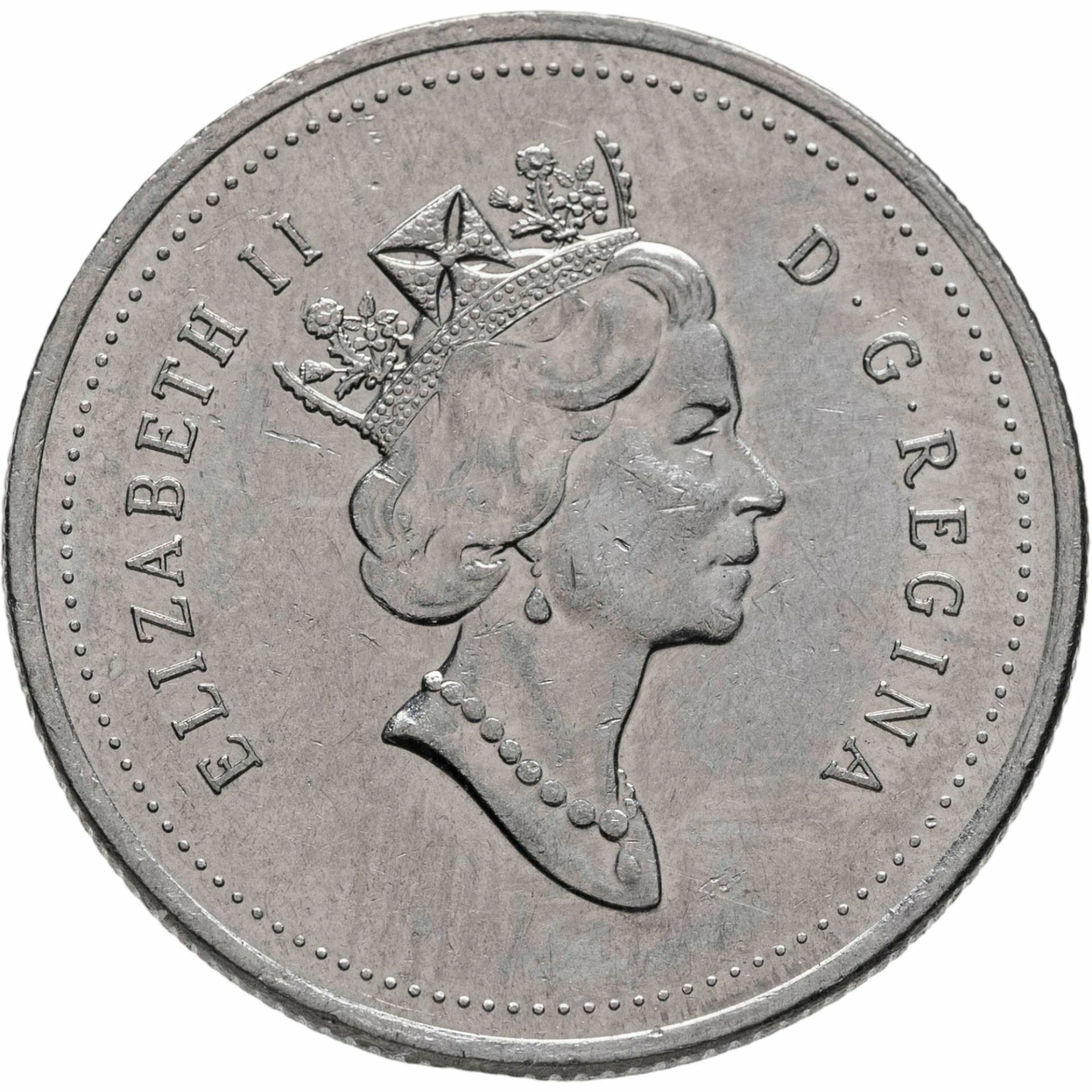 Канада 25 центов cents 1993 Королева средних лет, Никель, в сохранности XF