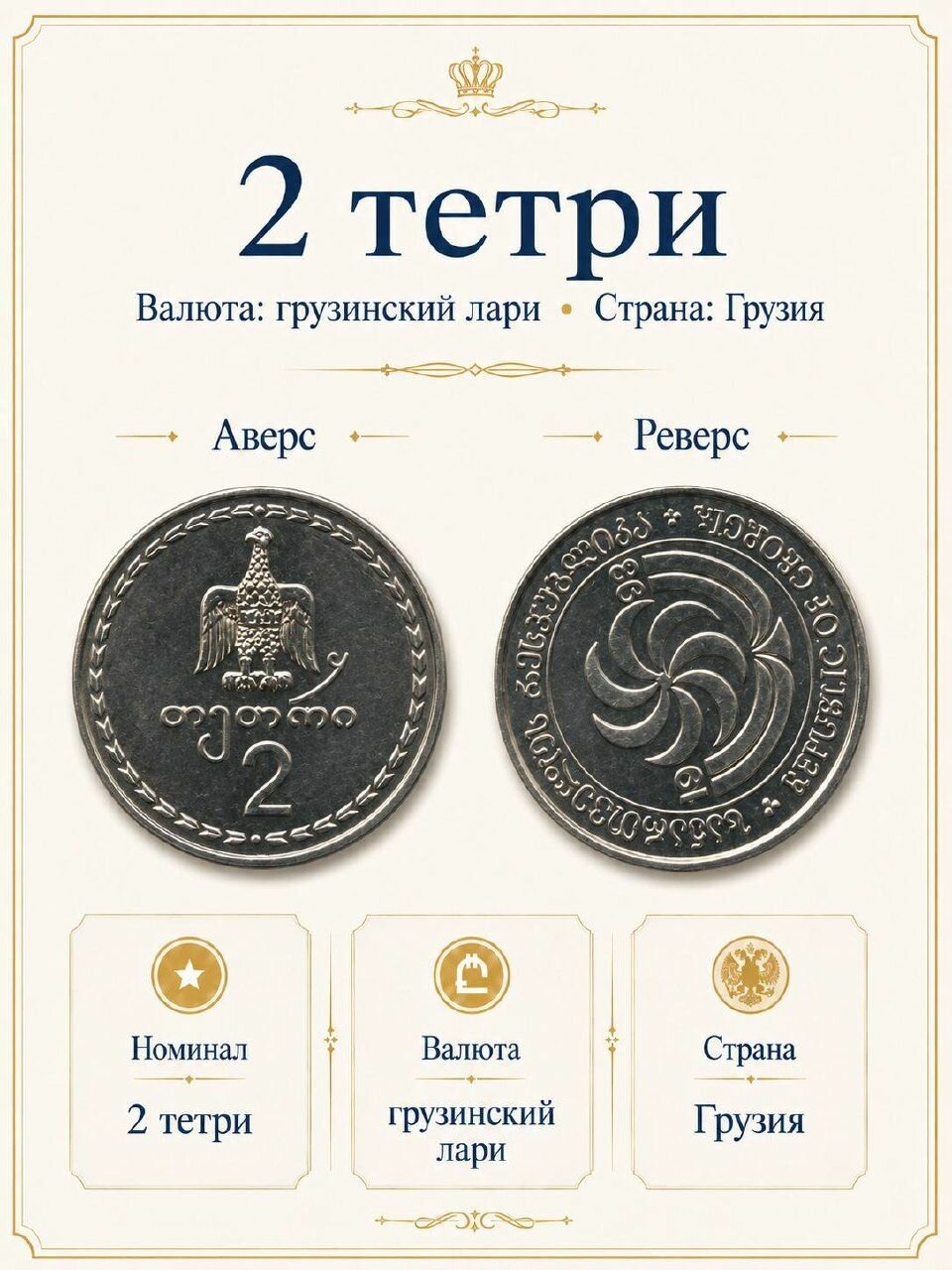 2 тетри Грузия коллекционная монета