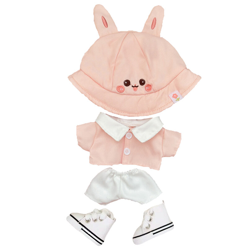 Костюм для кукол унисекс YUEZHILIAN панамка и рубашка с шортами, 20CM EU, Rabbit Round Hat Set of 3+White Canvas Shoes
