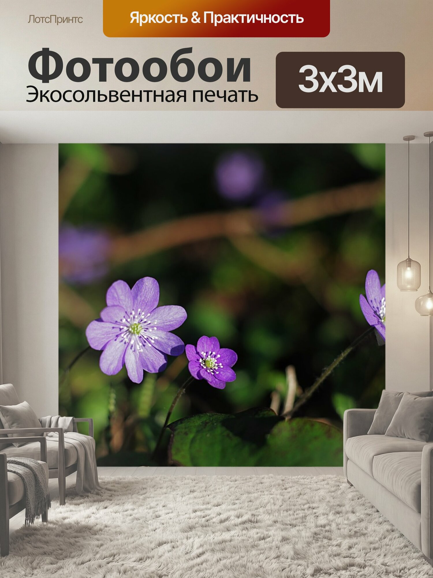 Фотообои "Гепатит, печеночница нобилис, цветок весны" 300x300 см. экосольвентная печать