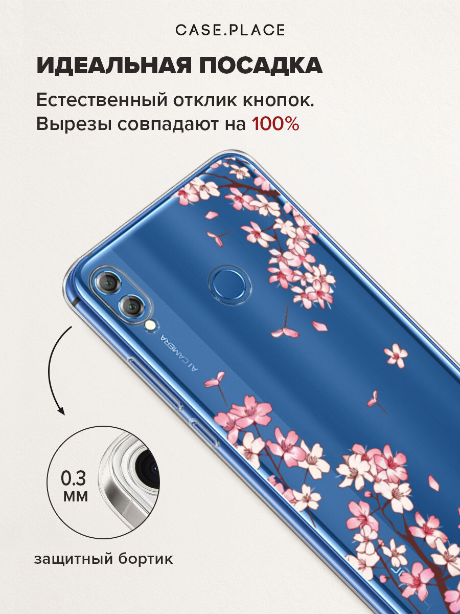 Чехол на Honor 8X / Хонор 8Х с принтом "Ветви сакуры 1", прозрачный — фото 1