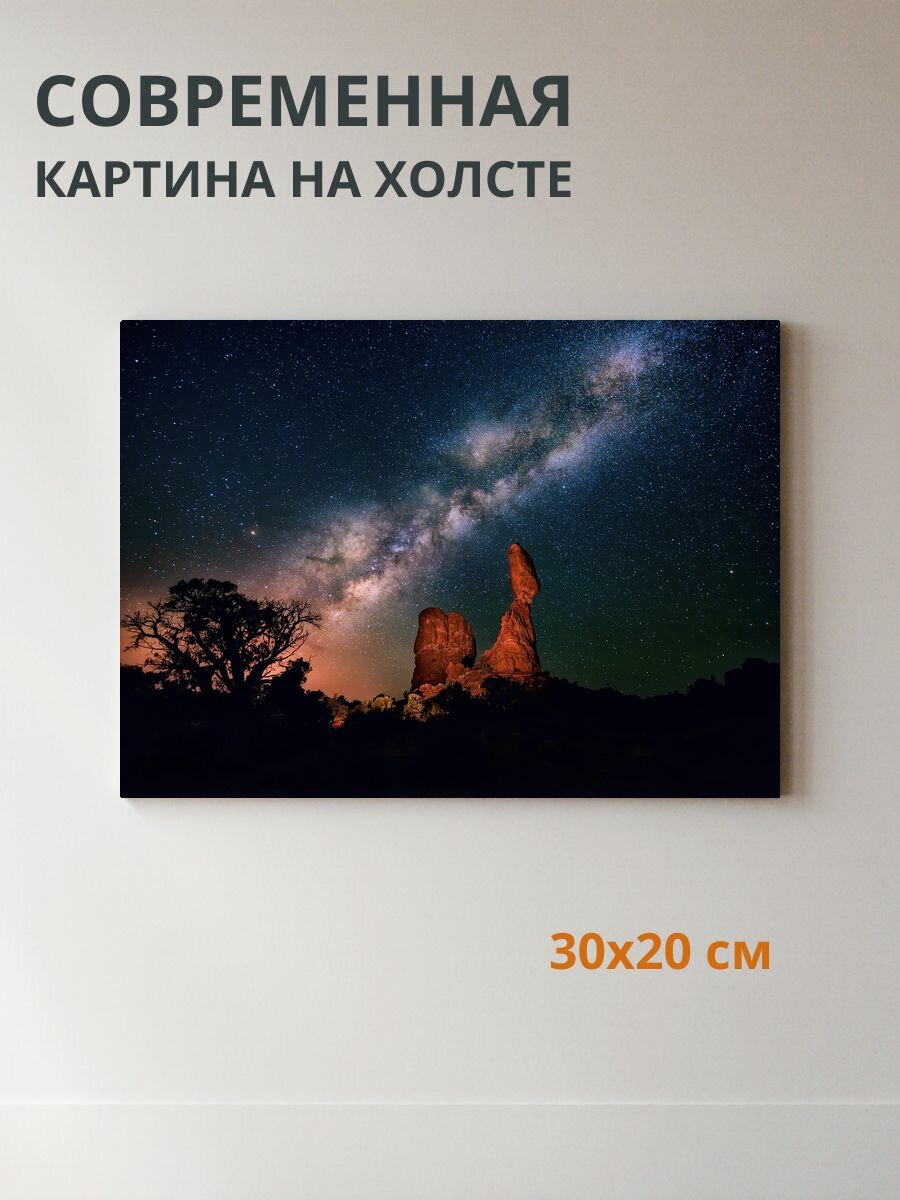 Картина на холсте Млечный путь над скалами 30x20 см