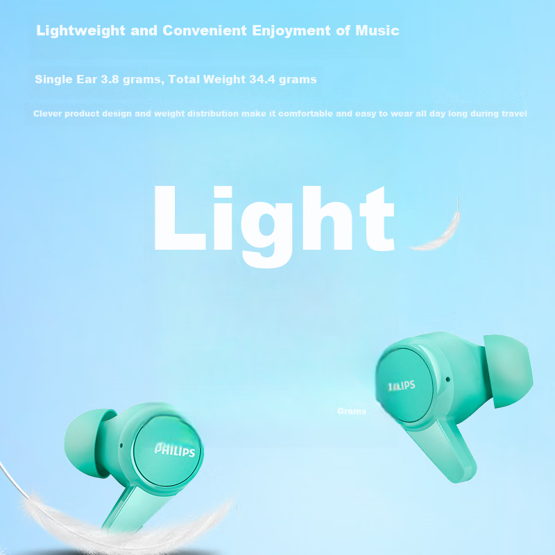 PHILIPS TAT1207 беспроводные наушники Bluetooth 5.2 зеленые спортивные игровые с шумоподавлением и долгим сроком службы