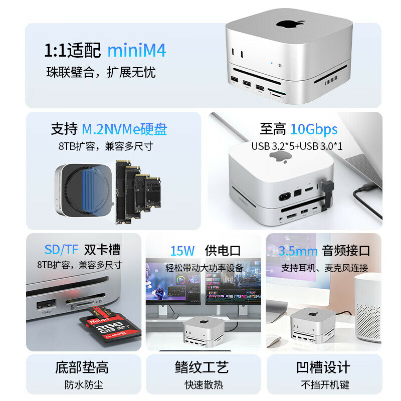 Netac Mac mini M4 Док-станция с интерфейсом DP1.4 4K 240 Гц 10+ портов внешний SSD-хранилище для Thunderbolt 4/5