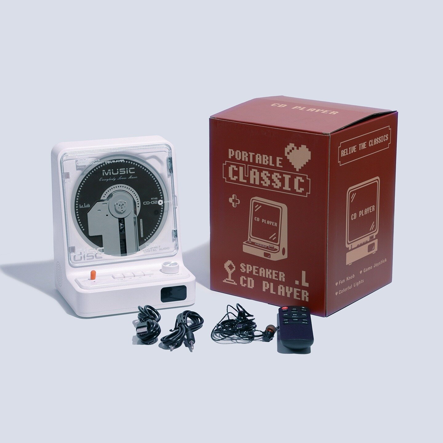 CD-проигрыватель портативный ретро с Bluetooth, CD-плеер с колонками, USB, FM-радио, подсветка, аккумулятор