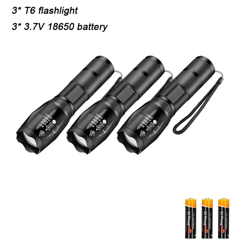 3* T6 фонарь, 3шт 3.7V 18650 батарей