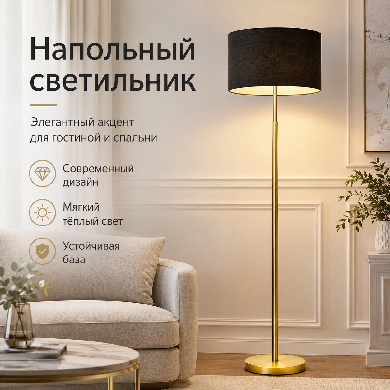 Люксовая напольная лампа с абажуром, регулируемый свет 3000-5600К, патрон E27, для дома гостиной