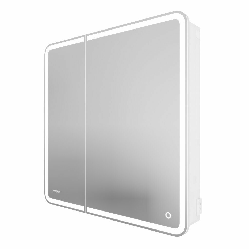 Шкаф-зеркало Grossman "Адель", с LED-подсветкой, 80 см, белый глянец