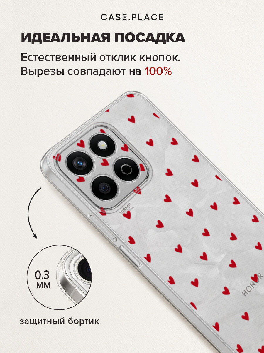 Чехол на Honor X7c / Хонор X7c с принтом "Red hearts", прозрачный — фото 1