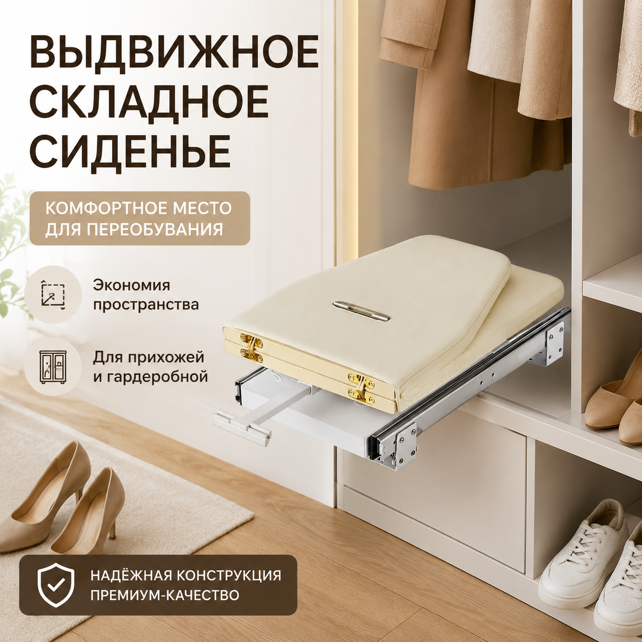 Гладильная доска, встраиваемая, настольная, 30x81x12 см, бежевая