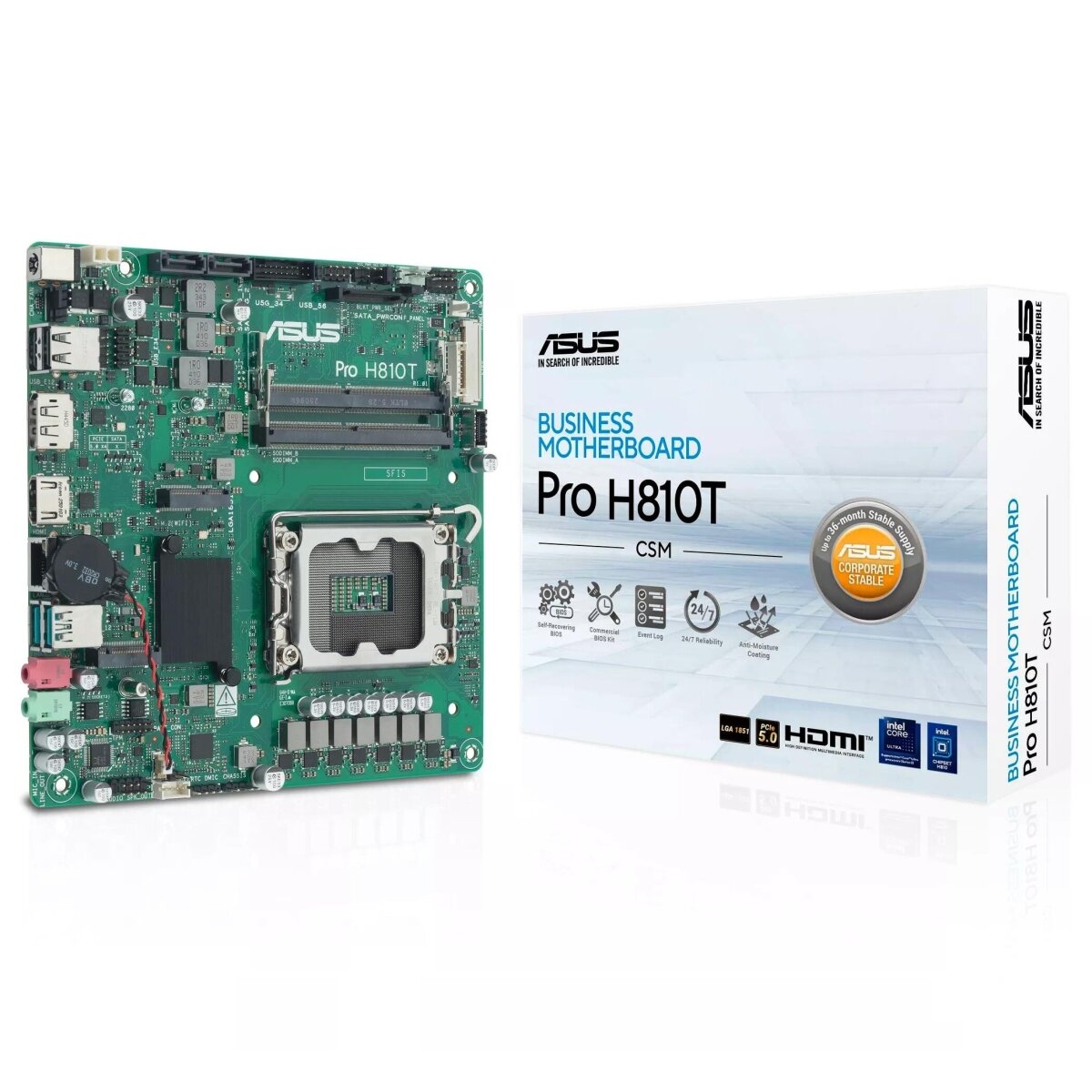 Материнская плата ASUS PRO H810T-CSM, LGA1851, Intel H810, Thin Mini-ITX, RTL (90MB1LGM-M0EAYC)