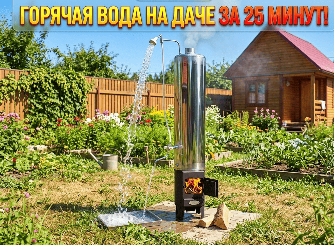 Водогрейная колонка на дровах Ермак КВЛН-90 (Ч) левая, смеситель и ТЭН в комплекте