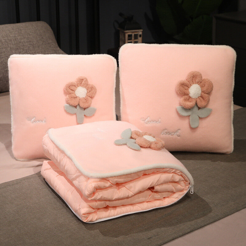 Розовый цветочный узор автомобильная подушка и одеяло два в одном, подушка 42x42см + одеяло 1.5x1.8м