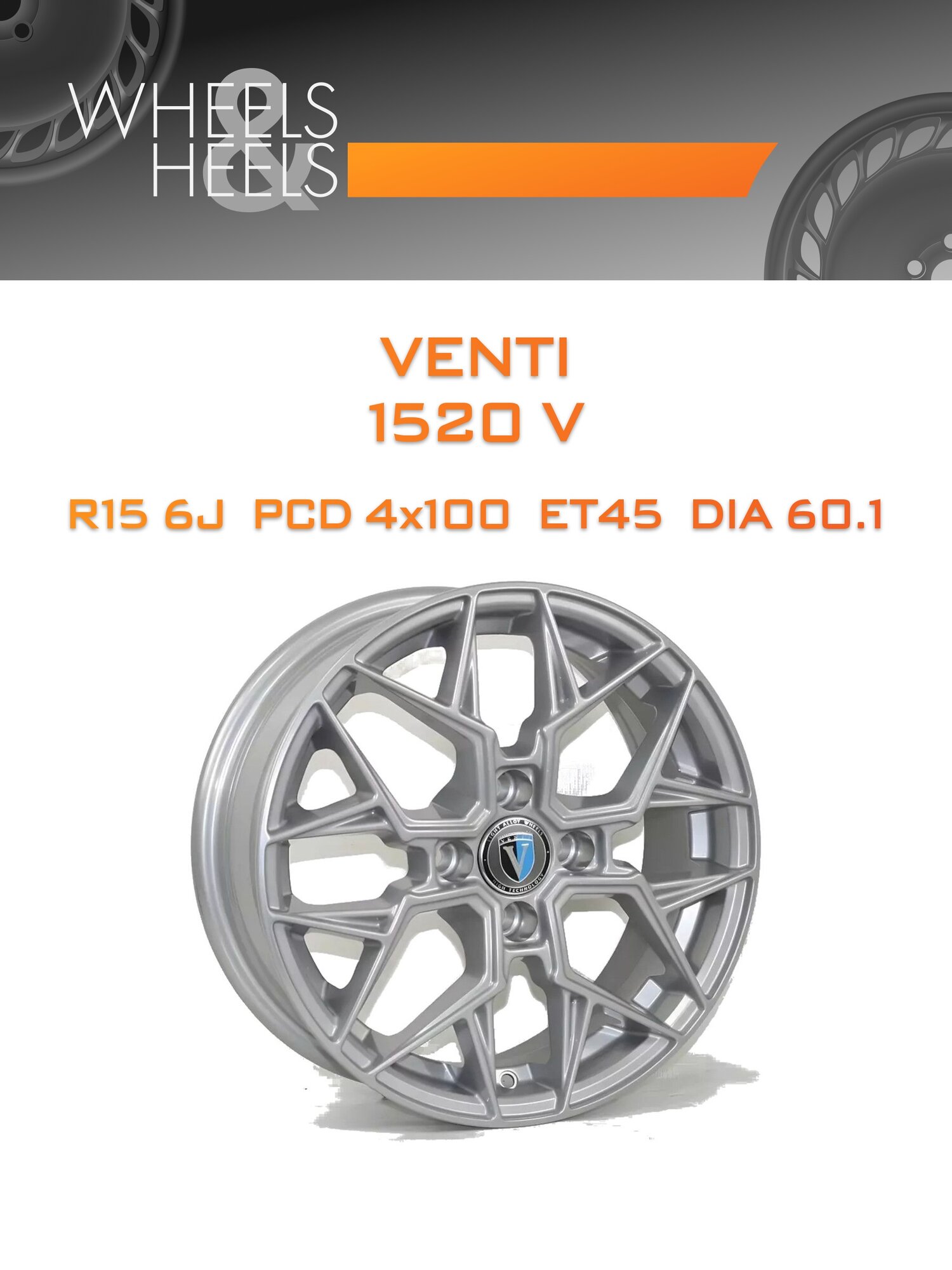 Диск автомобильный литой VENTI 1520 V 15x6 4x100 et45 dia60.1 SL