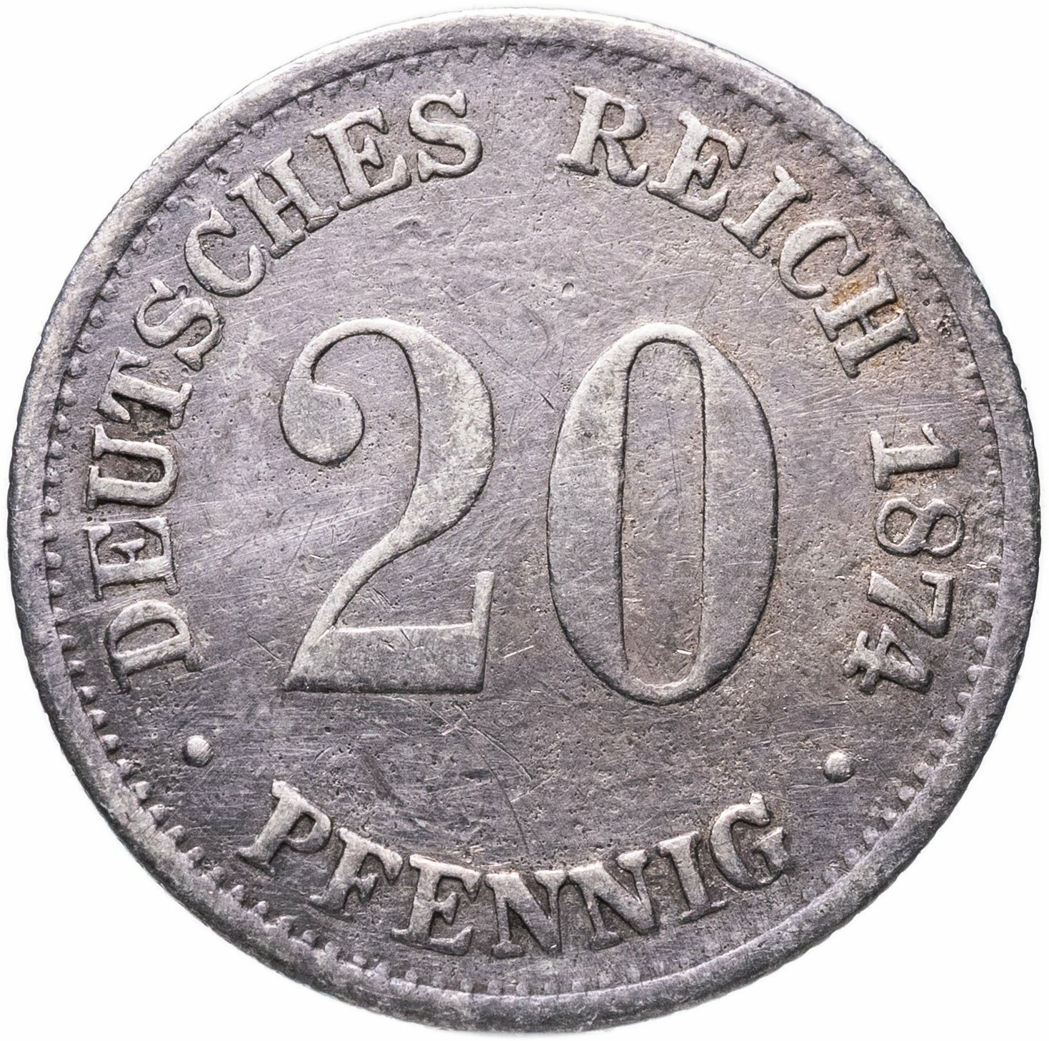 Германия 20 пфеннигов pfennig 1874, знак монетного двора: "B" - Ганновер, Серебро 900, в сохранности VF-XF