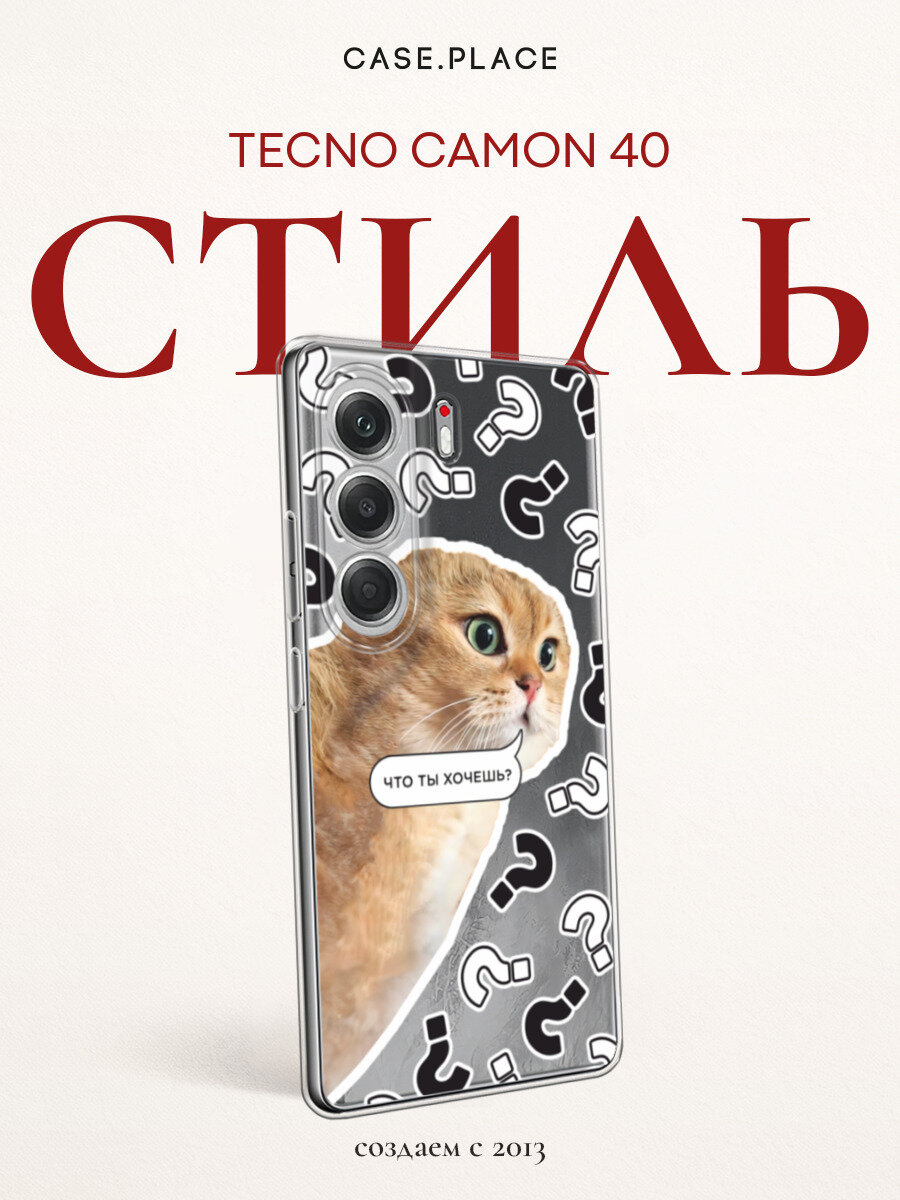 Чехол на Tecno Camon 40 / Текно Камон 40 Про с принтом С котом парный, прозрачный