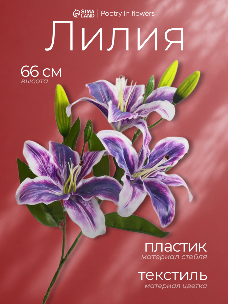 Цветы искусственные «Лилия галант», h=66 см, d=13 см, фиолетовые
