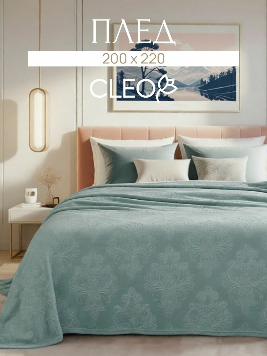 Плед 200х220 однотонный евро Cleo покрывало на кровать и диван велсофт в тубусе