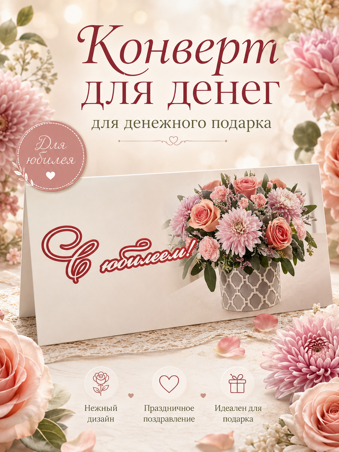 Конверт для денег HOMERA "С Юбилеем!", 17x8,5