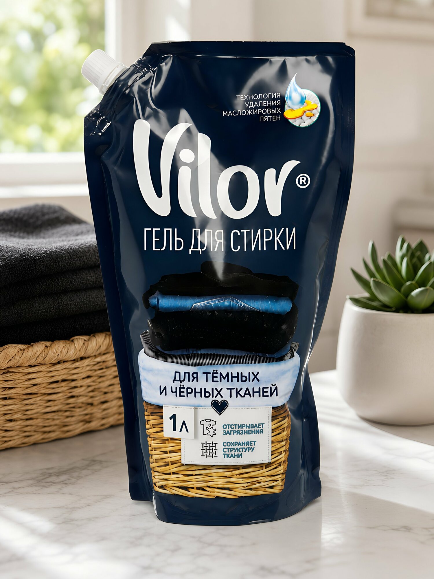 Гель для стирки Vilor, 1 л, для темных и черных тканей, Color