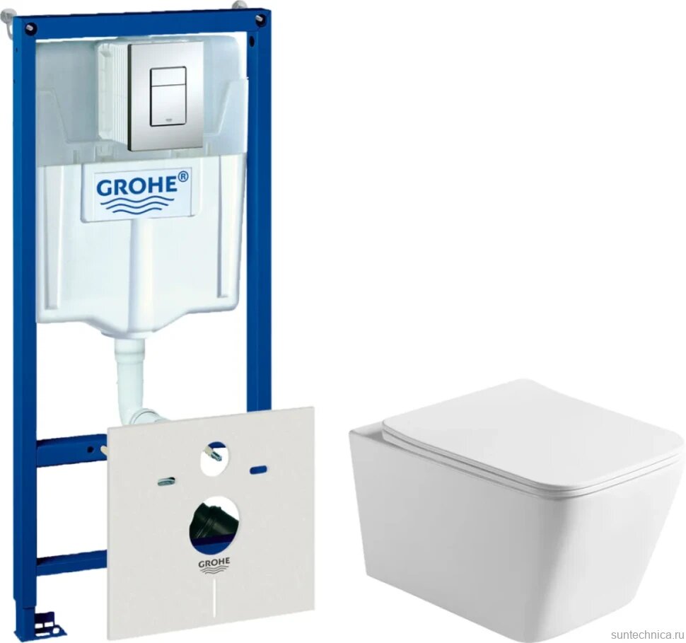 Комплект Унитаз подвесной Vincea Q-Line VT1-12 белый + Инсталляция Grohe Rapid SL 38772001 3 в 1 с кнопкой смыва + Шумоизоляция 37131000