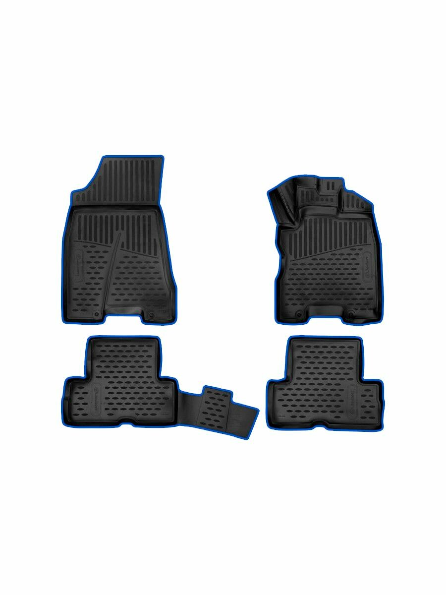 Коврики 3D в салон NISSAN X-Trail, 2007-2015, кросс, правый руль, 4шт. (синий кант, полиуретан) / Ниссан Х Трейл