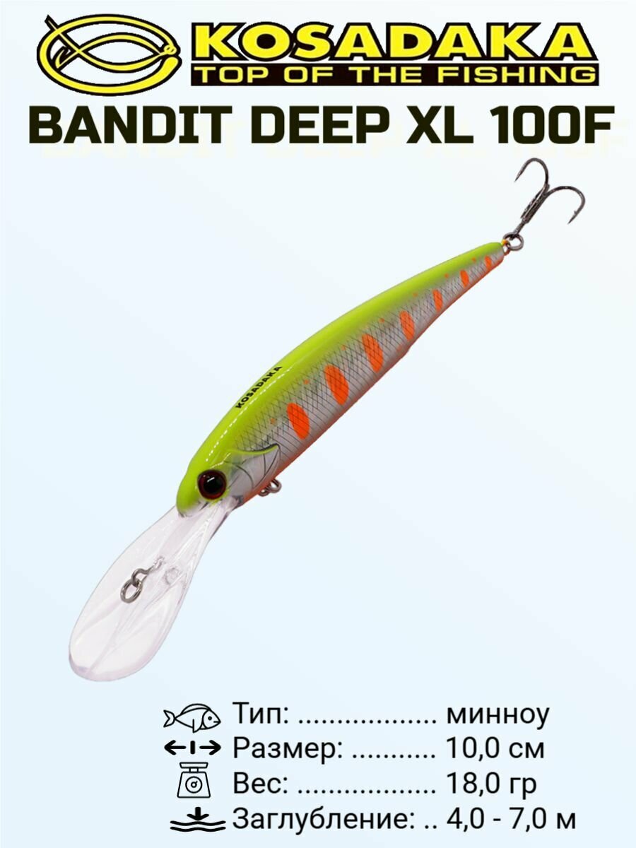 Воблер Kosadaka Bandit Deep XL 100F, плав. 100мм 18г 4-7м цв. TX