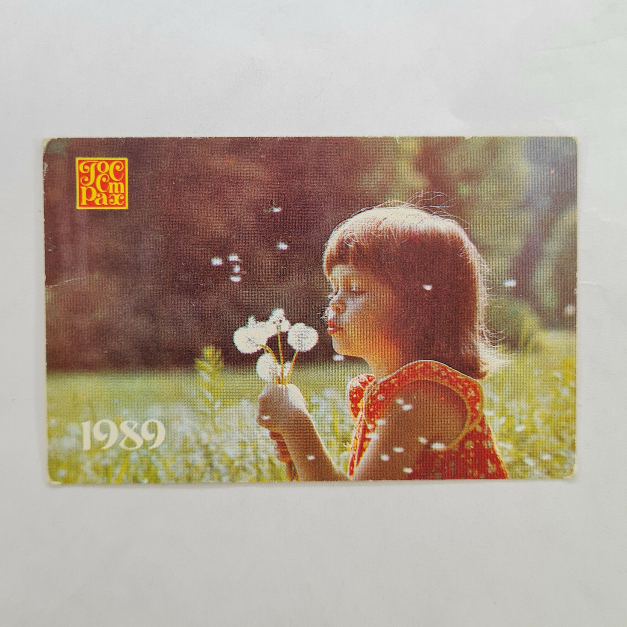 Карманный календарик СССР 1989. Девочка с одуванчиками, детская тема. Советский календарь