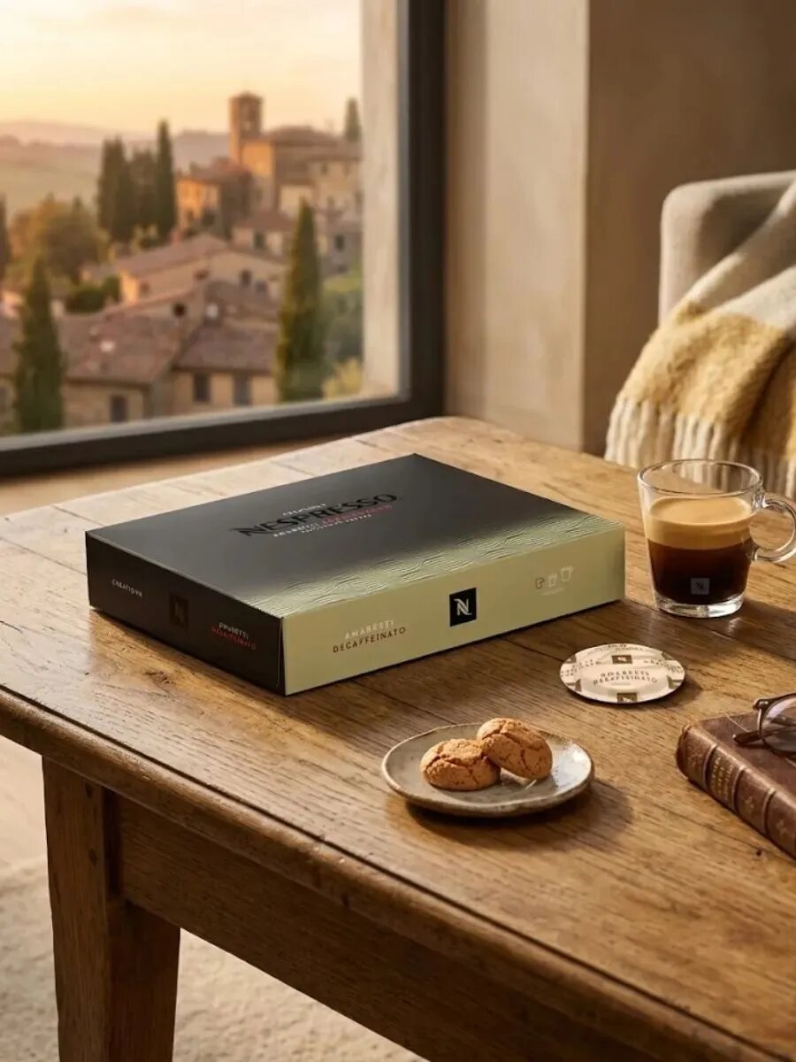 Кофе в капсулах Nespresso 50 штук Amaretti Decaf, 100 % жареный молотый кофе, без кофеина — фото 1