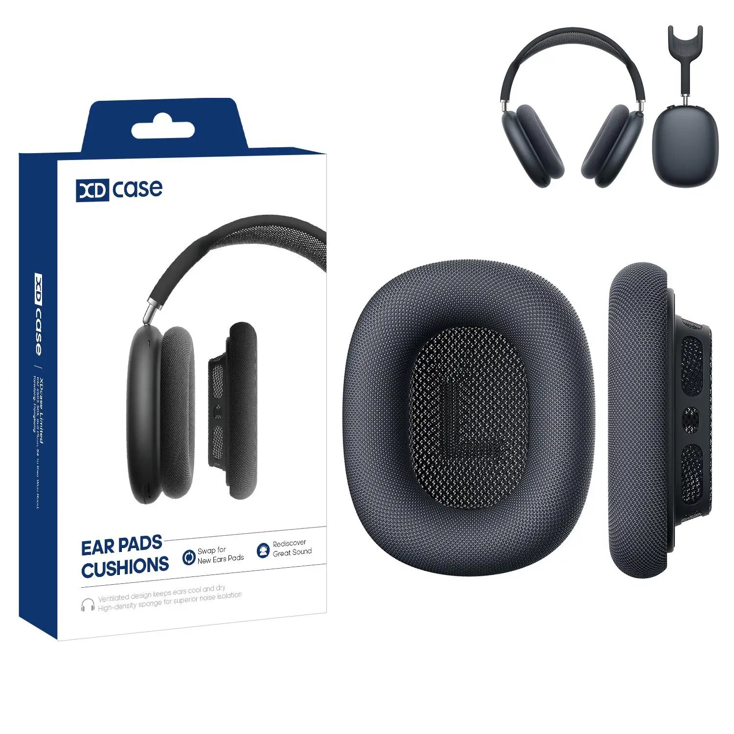 Магнитные амбушюры XDcase из сетчатой ткани для AirPods Max Черный, Dark Grey