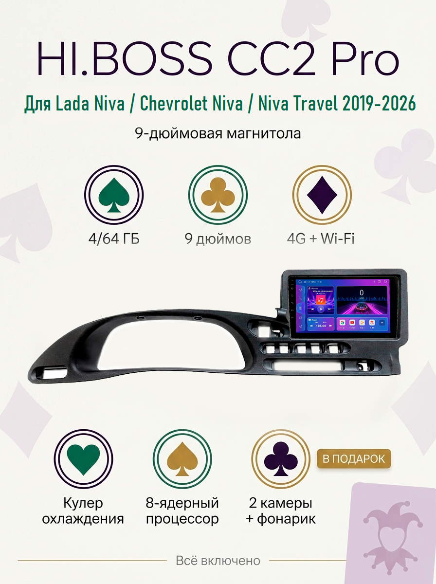 Магнитола для Lada Niva/Chevrolet Niva/Niva Travel 2019-2026 4/64Gb, Bluetooth, FM/AM, GPS