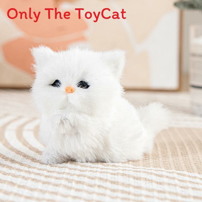 Realistic cat model toy for kids children room decor with fur and static design whitecat