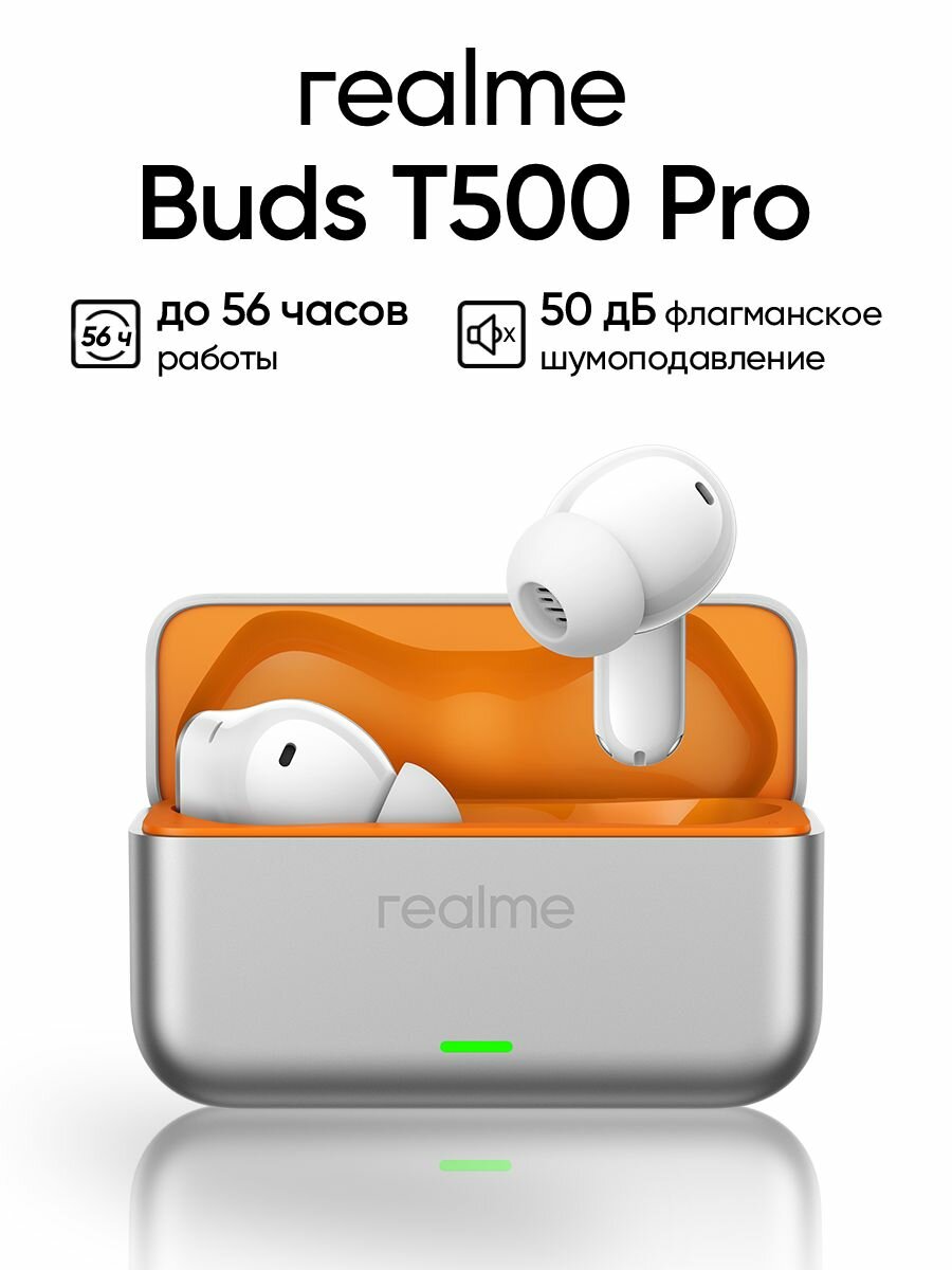 Realme Buds T500 Pro Беспроводные вкладыши наушники, серебристые tws наушники bluetooth