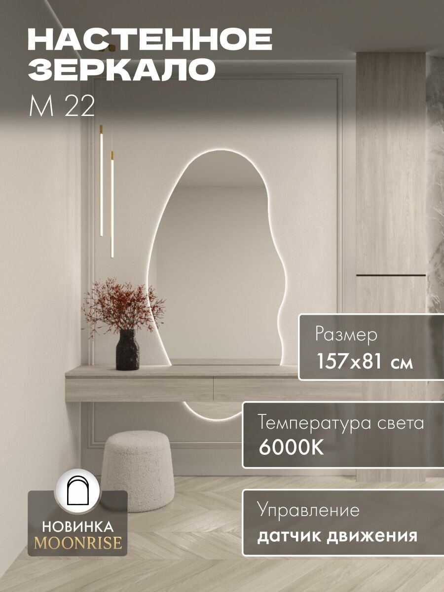 Зеркало настенное 157х81 см. холодный свет 6000К фигурное с подсветкой М22 MOONRISE