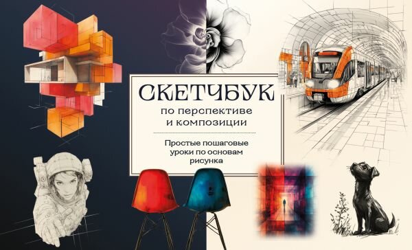 Обучающий скетчбук ЭКСМО По перспективе и композиции. Простые пошаговые уроки по основам рисунка. 2025 год, А. Н. Николаева