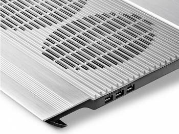 Подставка для ноутбука Deepcool N8, 17 дюймов, 380х278х55 мм, 25 дБ, 3хUSB, 2х140 мм вентилятор, 1244 г, алюминий, серебристая (DP-N24N-N8SR)