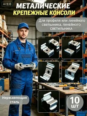 Клипса крепежная Т4-Т5 22х07мм, 10шт, металлическое крепление скоба держатель для профиля LED ленты, фитолампы, светодиодного линейного светильника Т4-Т5, корпуса люминесцентной лампы шириной 19-22мм