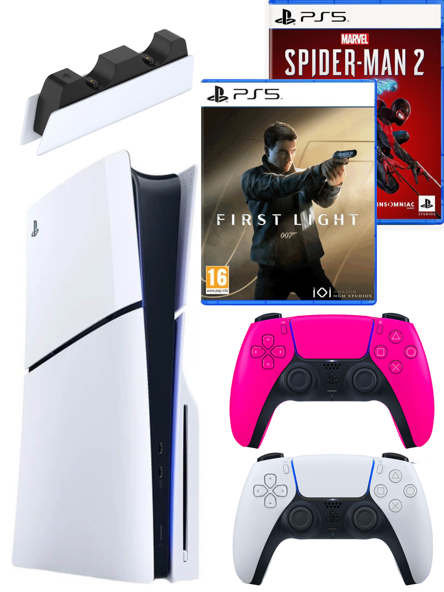 Игровая приставка Sony PS 5 Slim, 1ТБ(с дисководом)+2 геймпад+Зарядная станция+2 игры (First Light 007; Spider-Man 2)