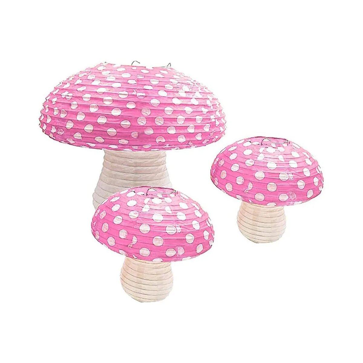Бумажные фонарики грибы набор из 3 штук Розовый, Pink